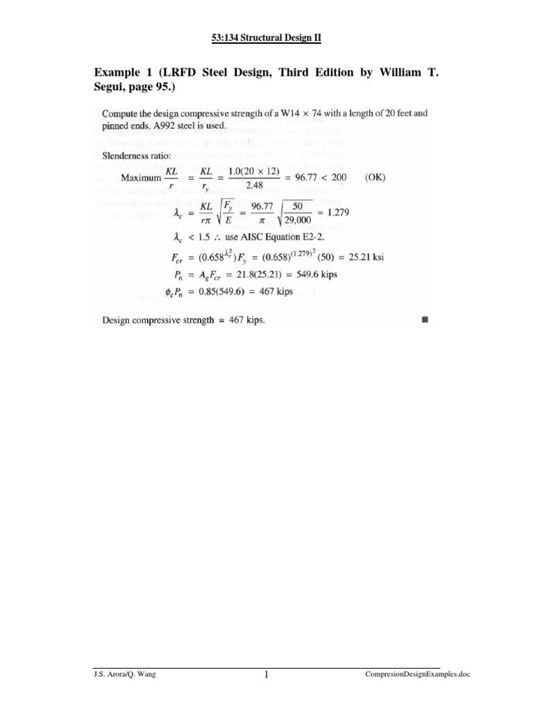 Example 1 (LRFD Steel Design, Third Edition by William T. Segui, Page ...