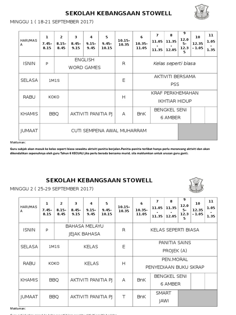 Jadual Aktiviti Lepas UPSR 2017 | PDF