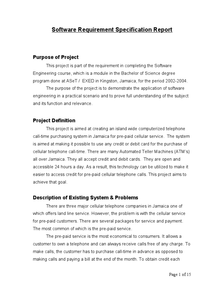 Software Requirement Specification Report: Purpose of Project | PDF | Automated Teller Machine ...