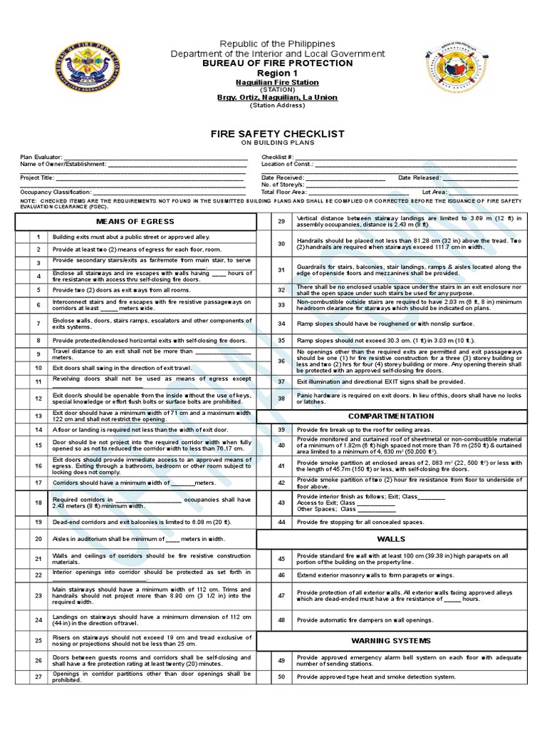 Fire Safety Checklist On Building Plans Final | PDF | Stairs | Door