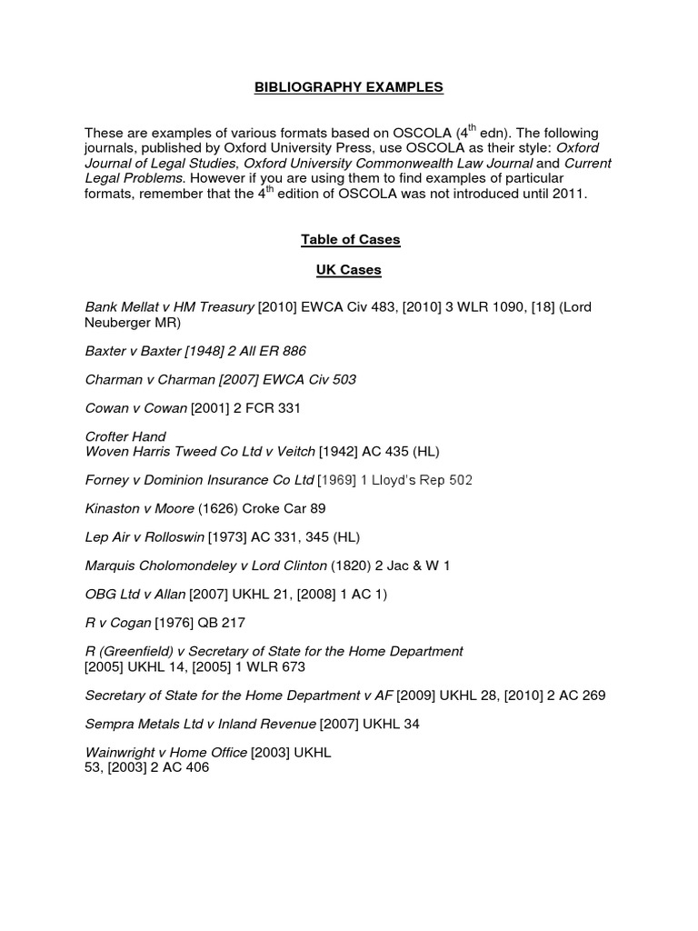 Example Oscola Bibliography PDF | PDF
