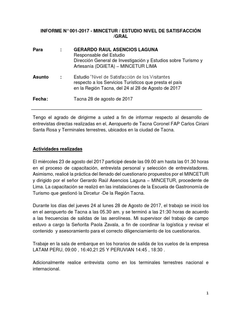 Informe Tacna 017 | PDF | Turismo | Lima