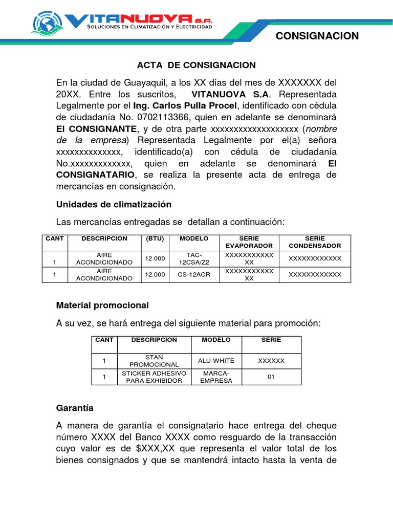 Modelo Acta Consignación