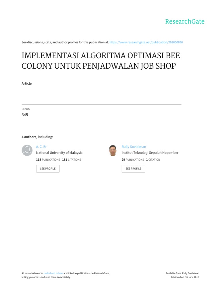 Implementasi Algoritma Optimasi Bee Colony Untuk Penjadwalan Jobshop | PDF | Bisnis