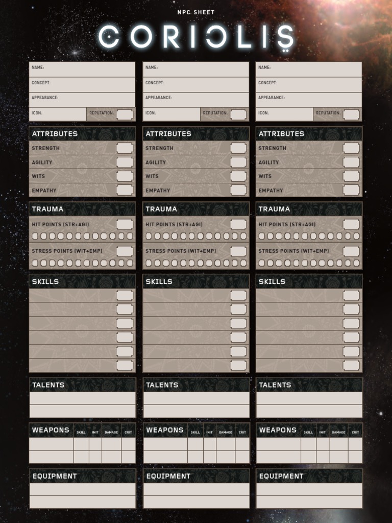 Coriolis NPC Sheet | PDF