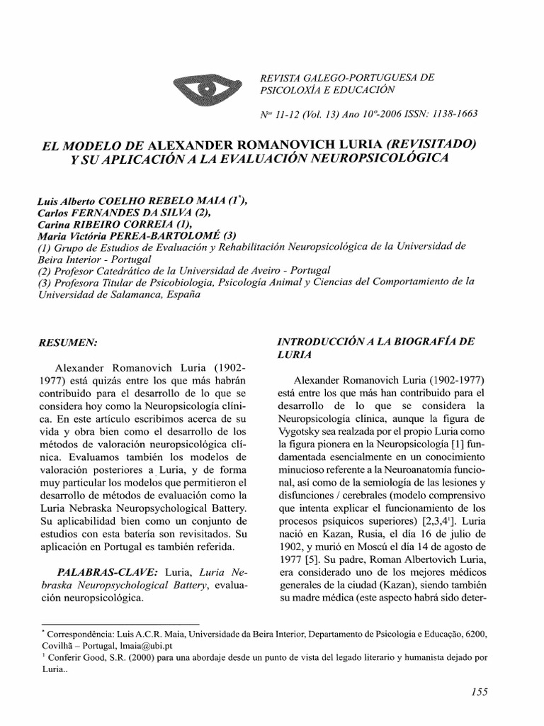 Luria Modelo Neuropsicologico PDF | PDF