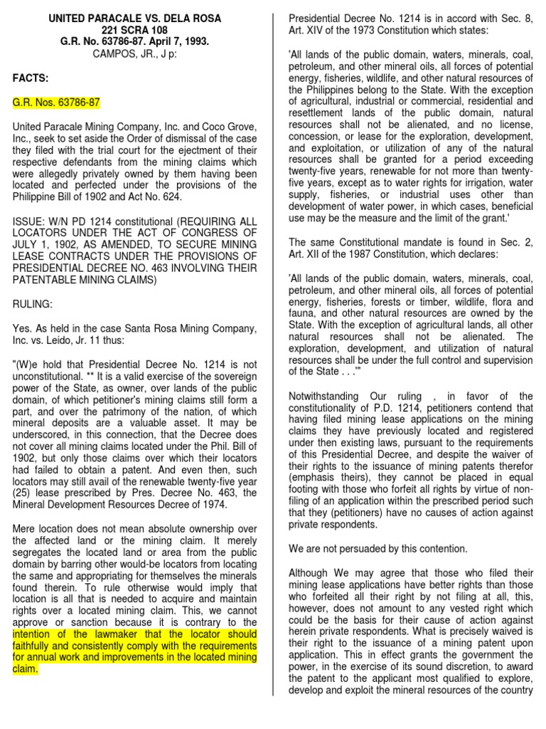 5.5 CD - United Paracale Vs Dela Rosa - Final | PDF | Mineral Rights ...