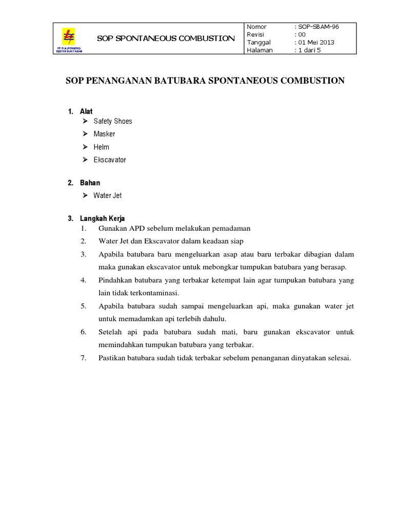 Sop Batubara Sponcom | PDF