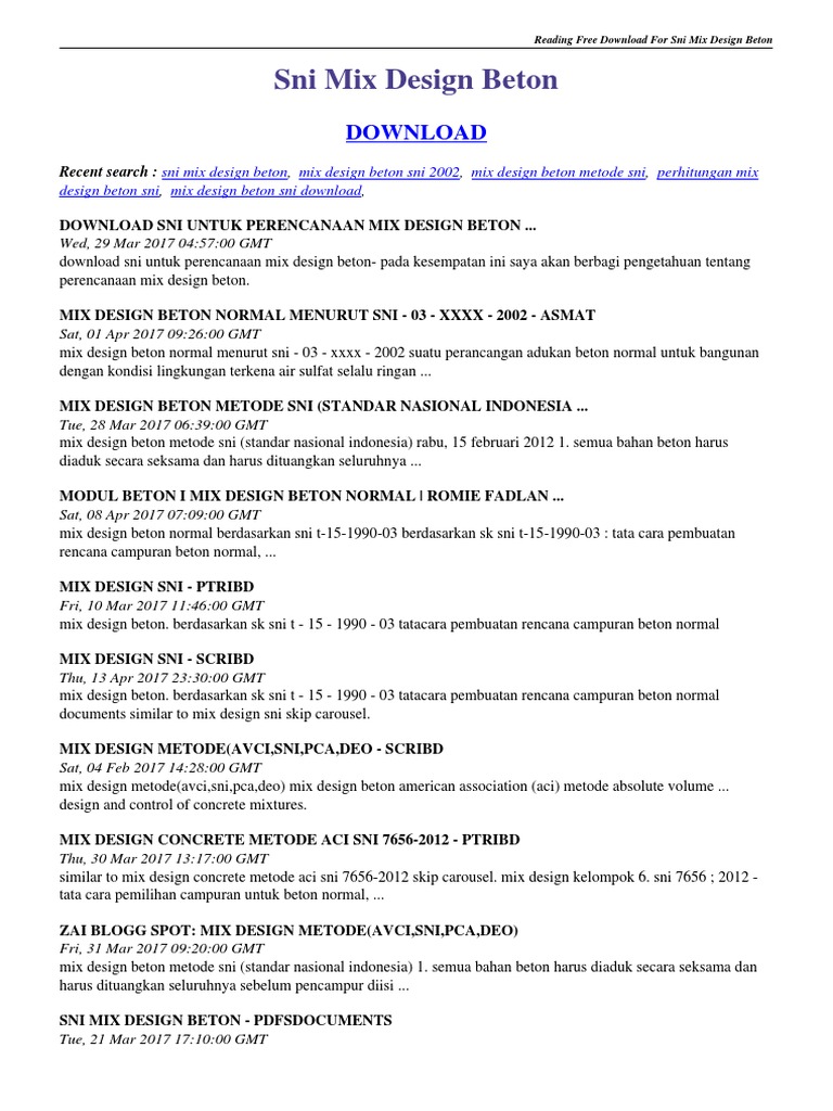 Download SNI Standards for Concrete Mix Design Planning | PDF