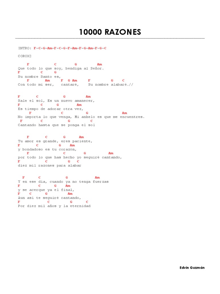 10 Mil Razones: Letra y Acordes | PDF