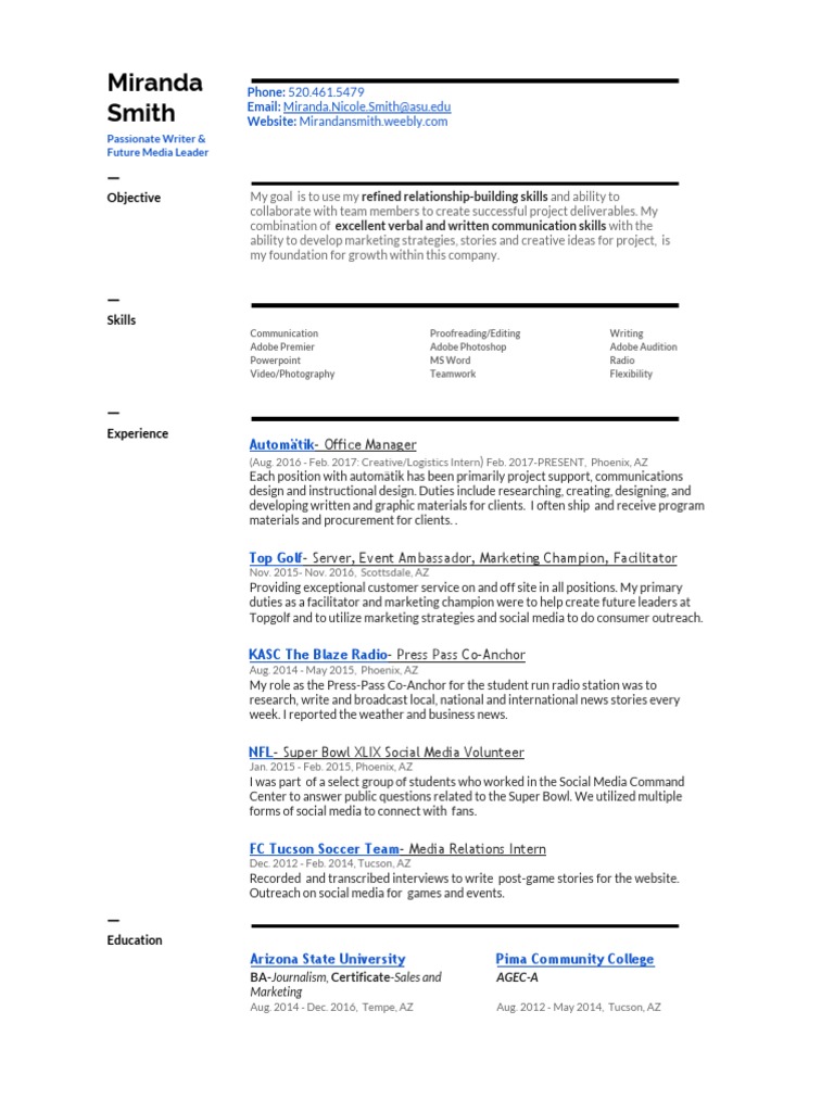 Miranda Smith Resume 2017 | PDF | Communication