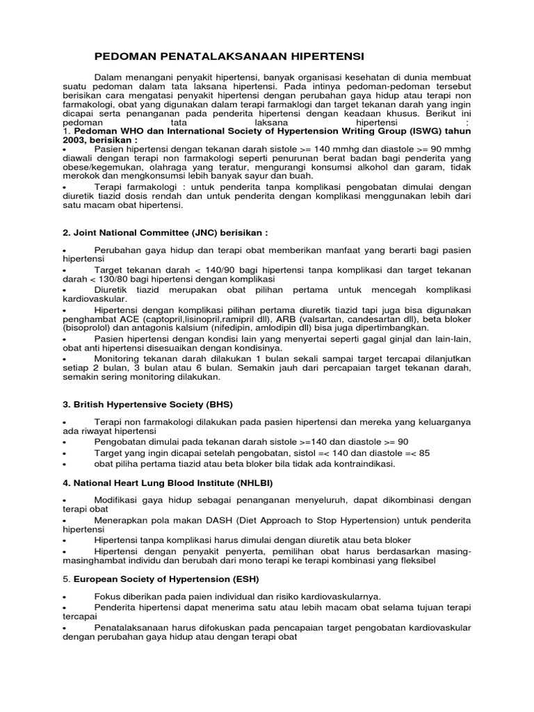 Pedoman Penatalaksanaan Hipertensi | PDF