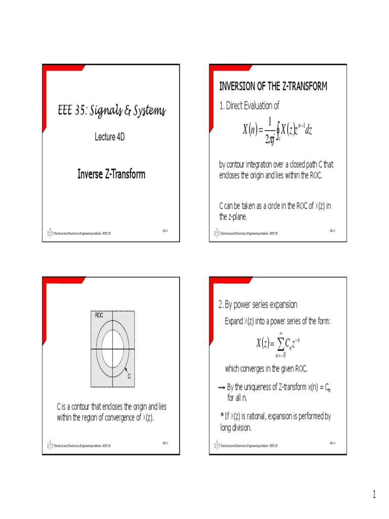 Lecture4D Z Transform Inverse | PDF | Mathematical Analysis | Mathematical Objects