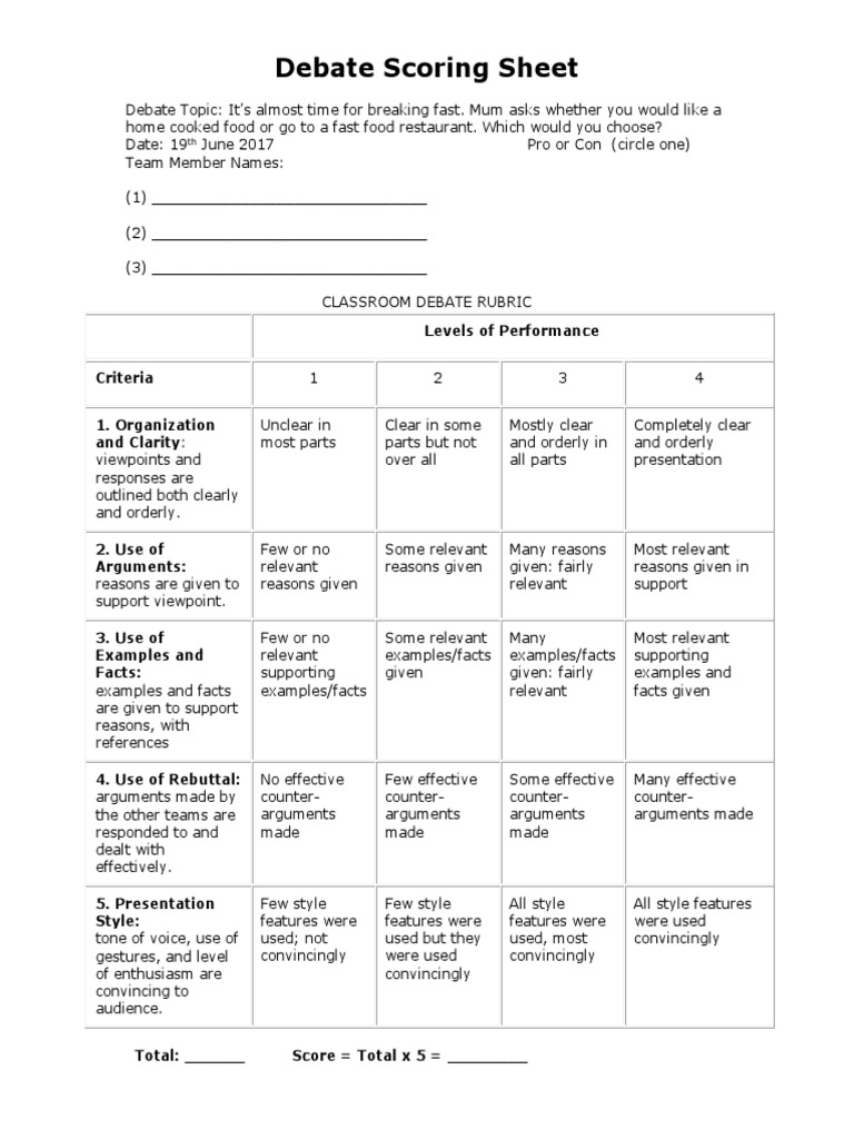 Debate Scoring Sheet 1 | PDF | Communication