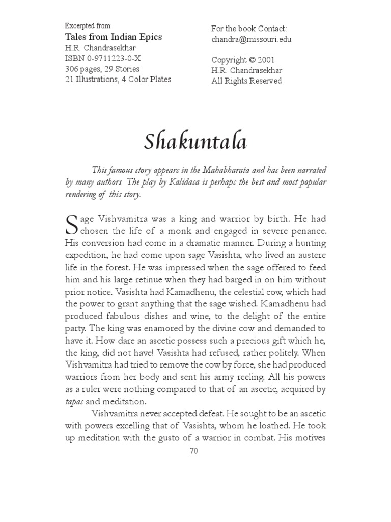 Shakuntala (Indian Epic) - Kalidasa PDF | PDF