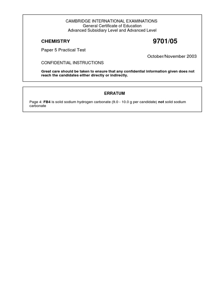 Chemistry: Paper 5 Practical Test October/November 2003 | PDF