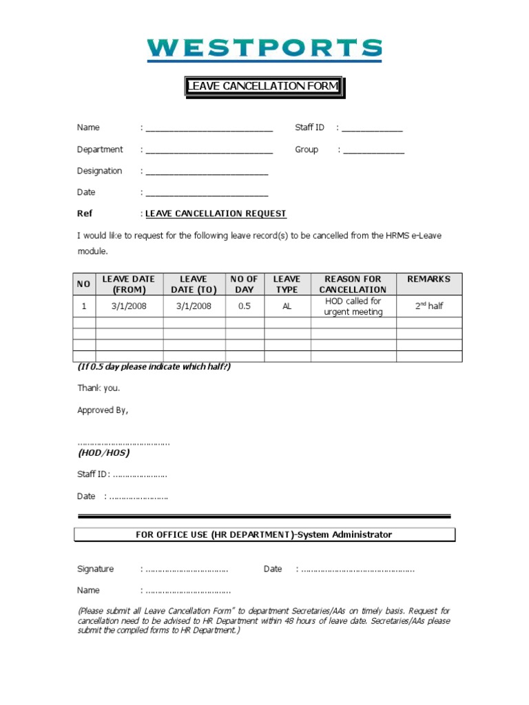 Leave Cancellation Form | PDF