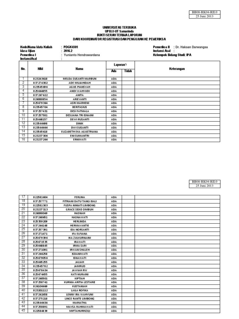 Bb08-Rk04 Bukti Serah Terima Laporan | PDF