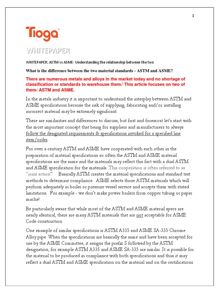 ASTM vs ASME: Key Material Standards | PDF | Pipe (Fluid Conveyance ...