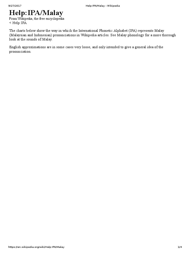 Help IPA Malay - Wikipedia | PDF | Consonant | Vowel