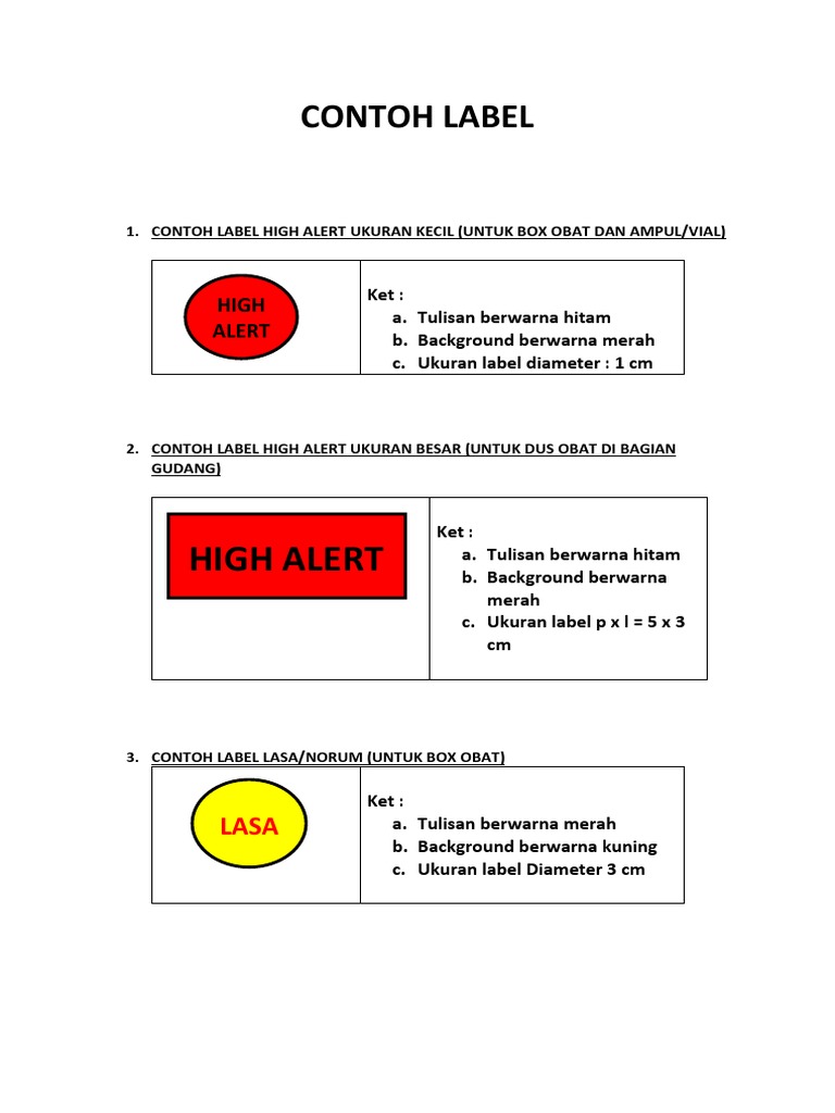 Contoh Label Obat High Alert dan Lasa | PDF