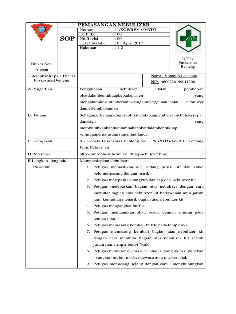 SOP Penggunaan Nebulizer Anak dan Dewasa | PDF