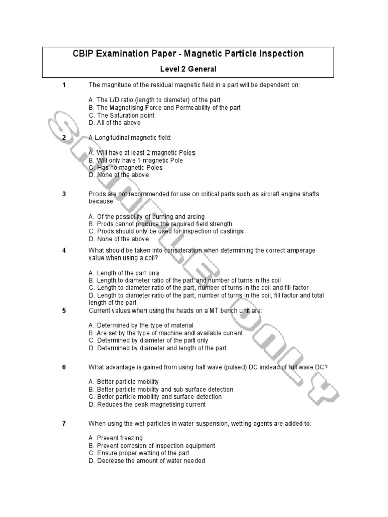 Magnetic Particle Inspection Exam Guide | PDF | Inductor | Magnetic Field