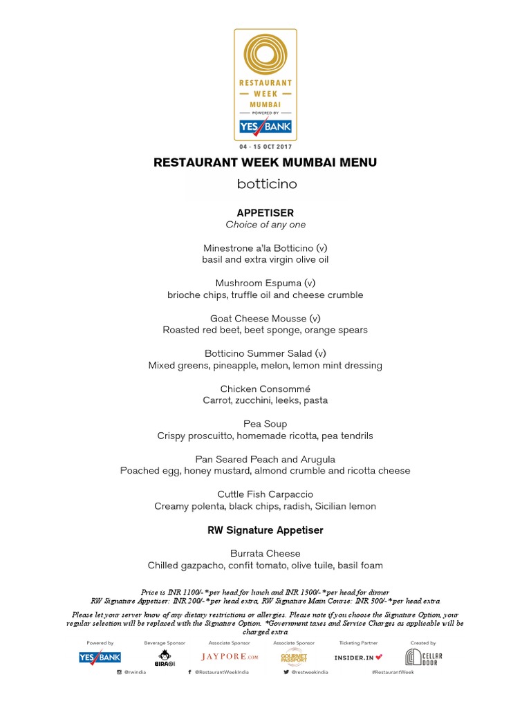 RW S2017 Botticino Menu | PDF | Salad | Foods