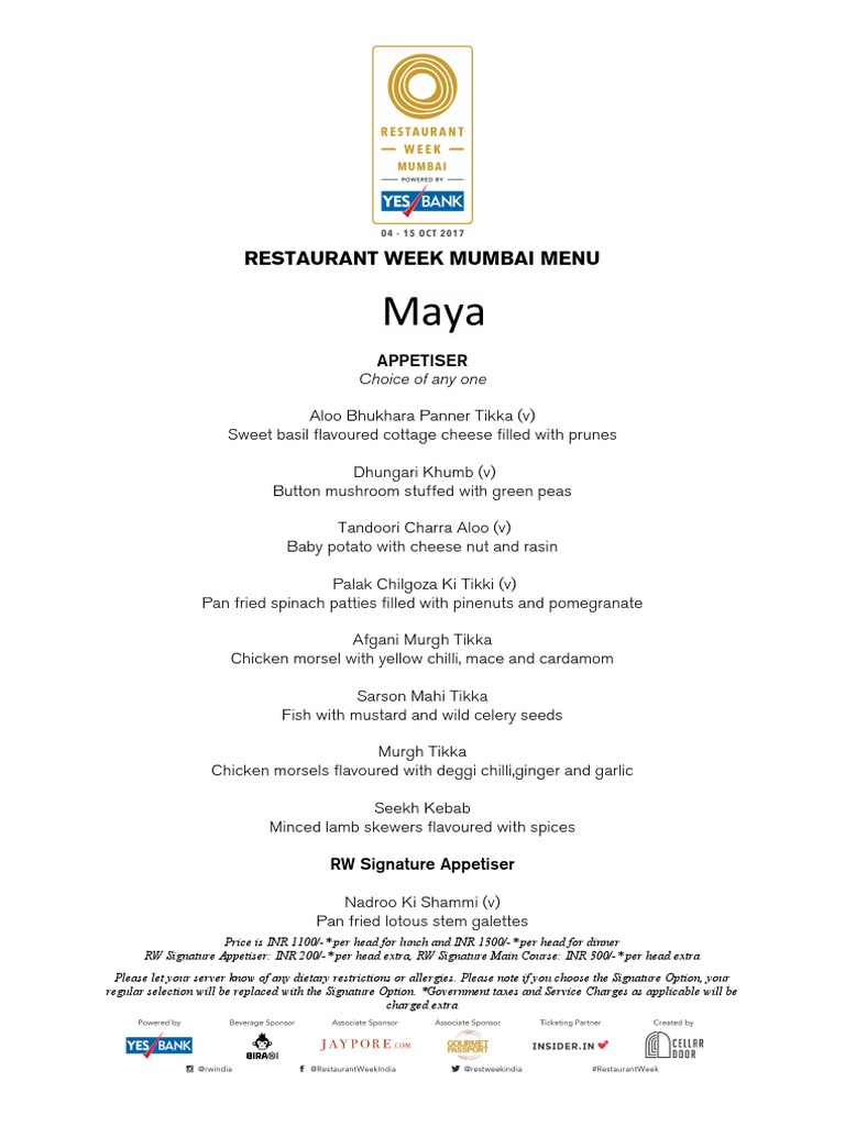 RW S2017 Maya Menu | PDF | South Asian Cuisine | Eating Behaviors Of Humans
