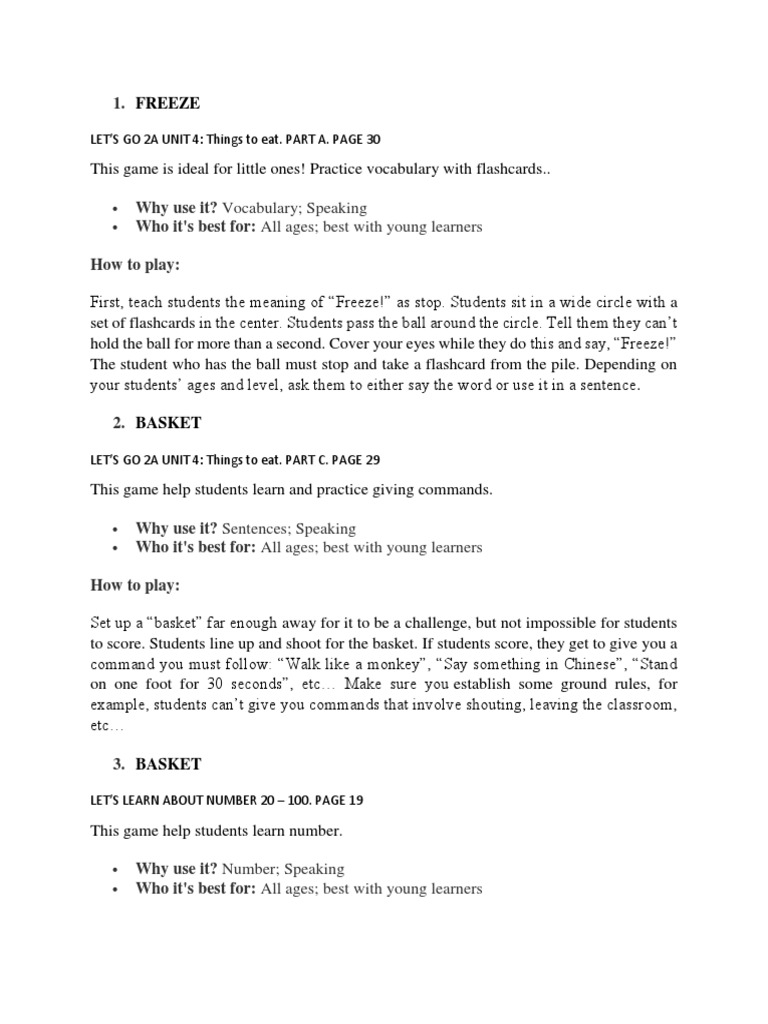 Freeze: LET'S GO 2A UNIT 4: Things To Eat. PART A. PAGE 30 | PDF ...