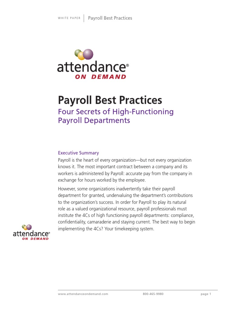 Payroll Best Practices Aug 2011 | PDF | Payroll | Employment