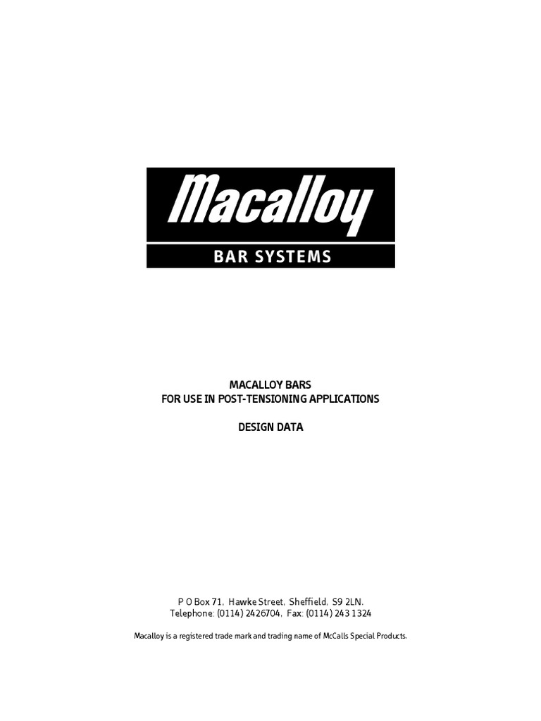 (Product) Macalloy Bar System | PDF | Prestressed Concrete | Stress ...
