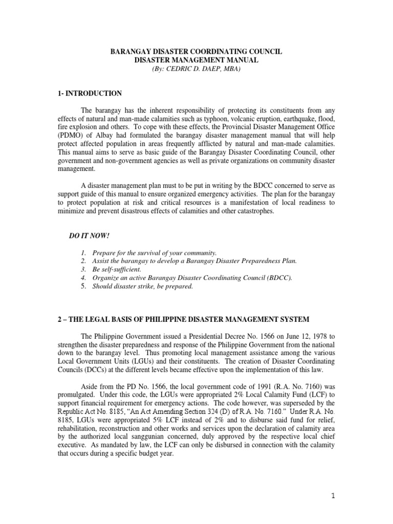 Barangay Disaster Manual | Emergency Management | Hazards