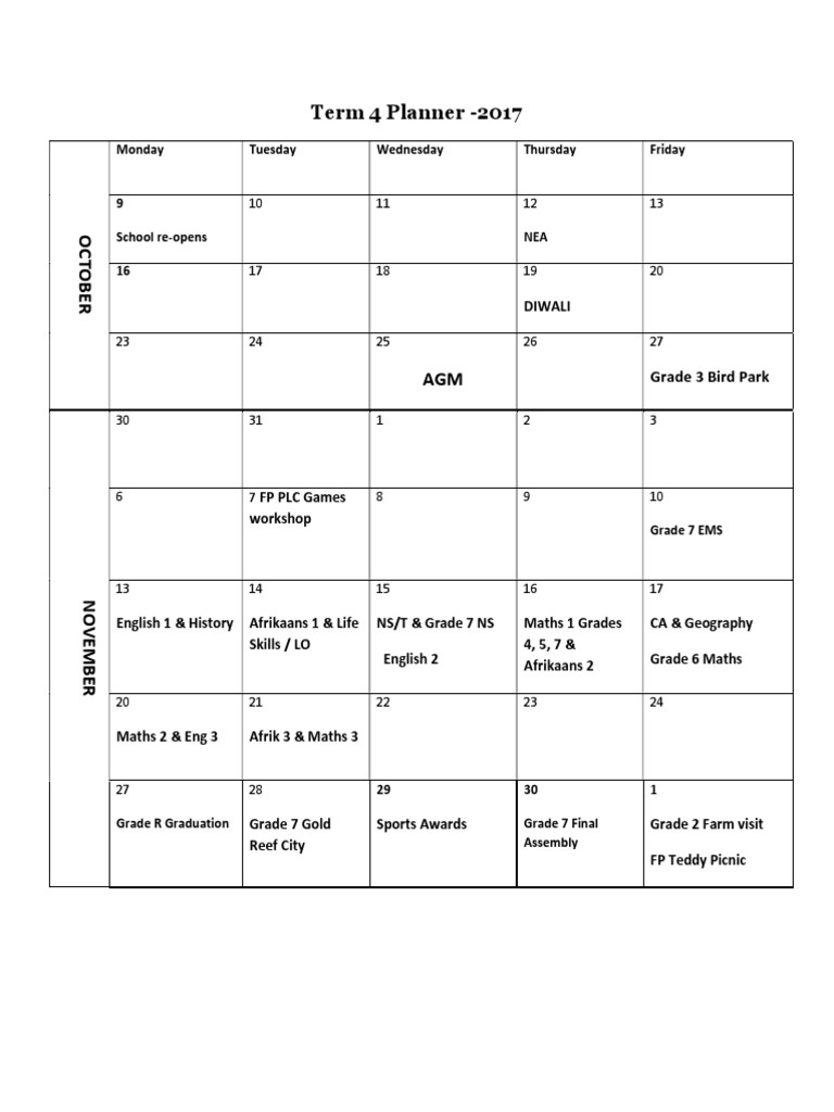 Term 4 Planner 2017 | PDF