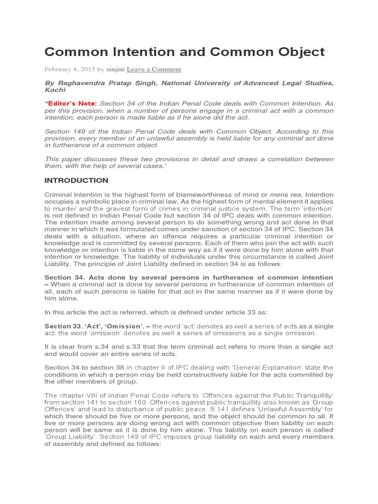 Common Intention and Common Object: February 4, 2015 by | PDF ...