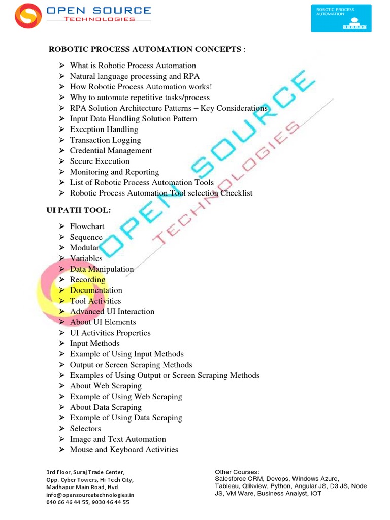 RPA Course Content PDF | PDF | Automation | Internet Of Things