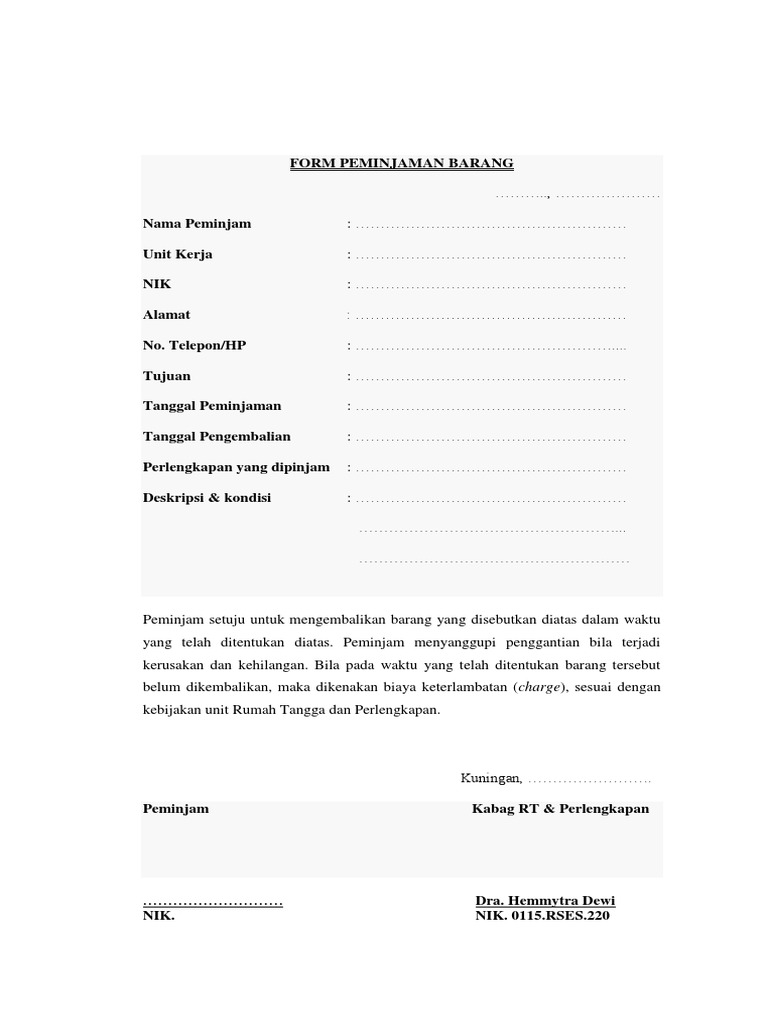 Form Peminjaman Barang | PDF | Griya & Taman | Teknologi & Rekayasa