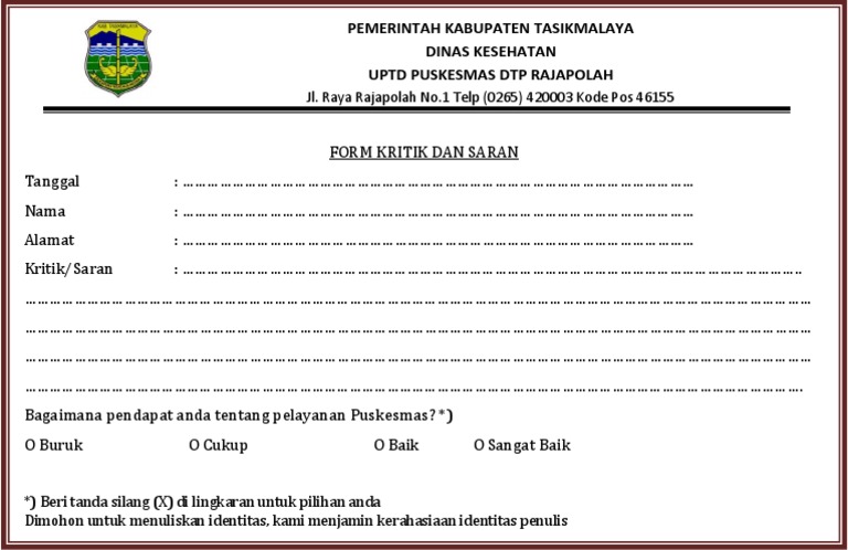 Contoh Formulir Saran Dan Kritik - Silabus Paud