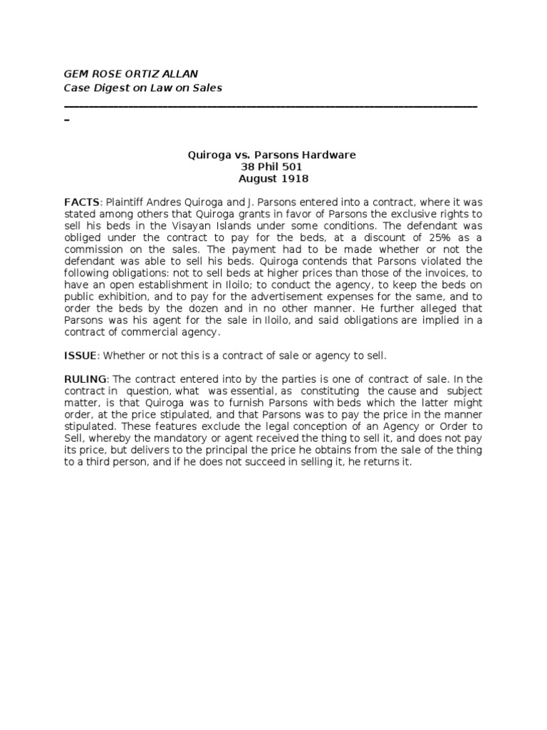 Sales Case Digest PDF | PDF