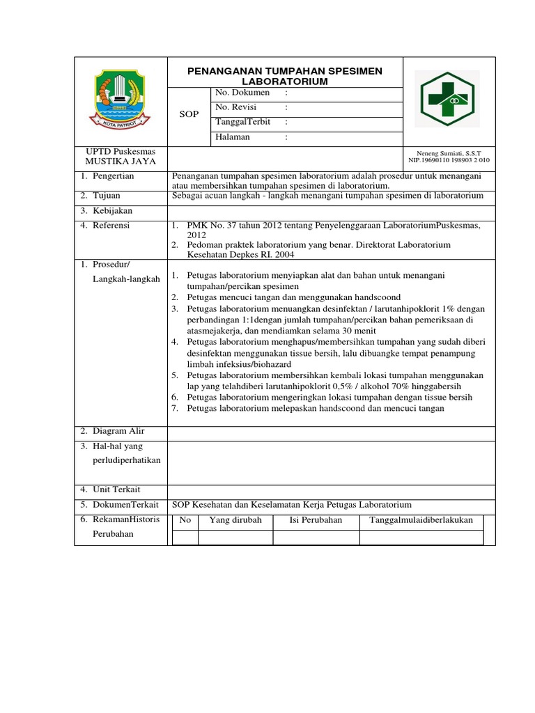 07 Sop Penanganan Tumpahan Spesimen Laboratorium | PDF
