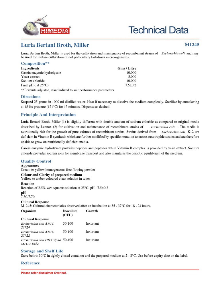 M1245 | PDF | Growth Medium | Chemistry