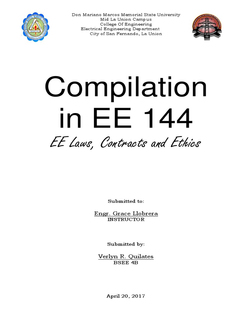 Compilation in EE 144: EE Laws, Contracts and Ethics | PDF