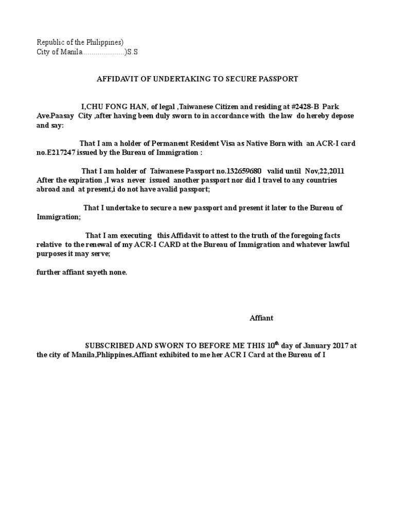 Affidavit for Passport Renewal Philippines | PDF