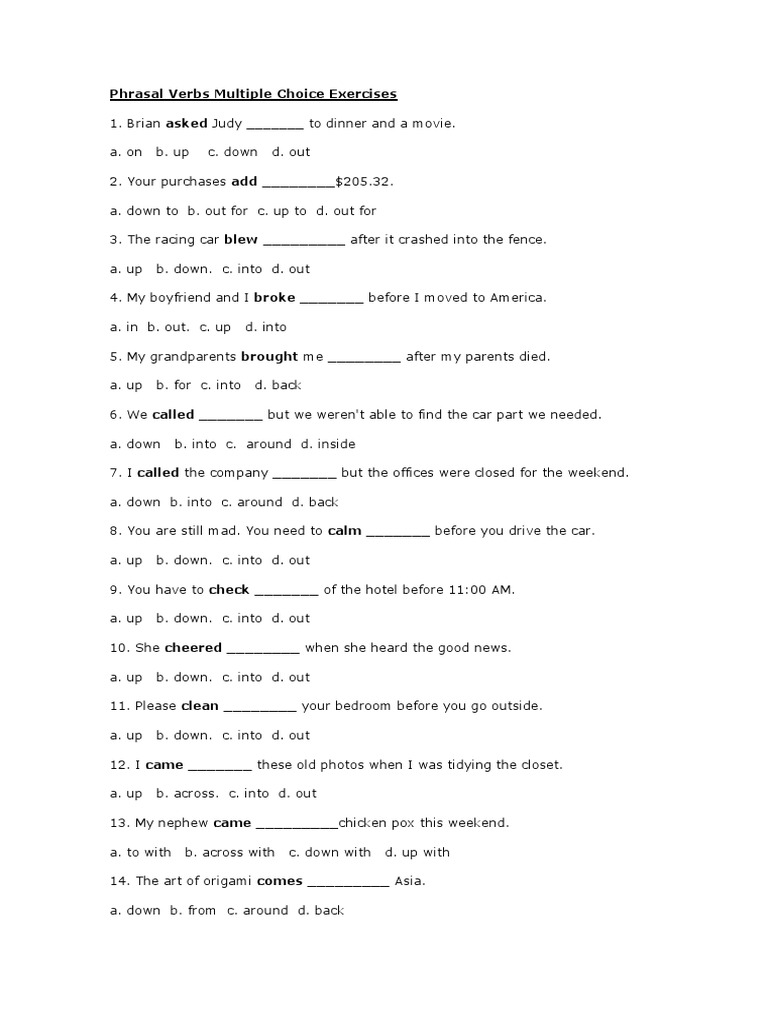 Phrasal Verbs MCQ Exercises | PDF