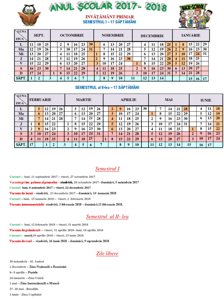 0 Calendar Scolar 20172018 | PDF