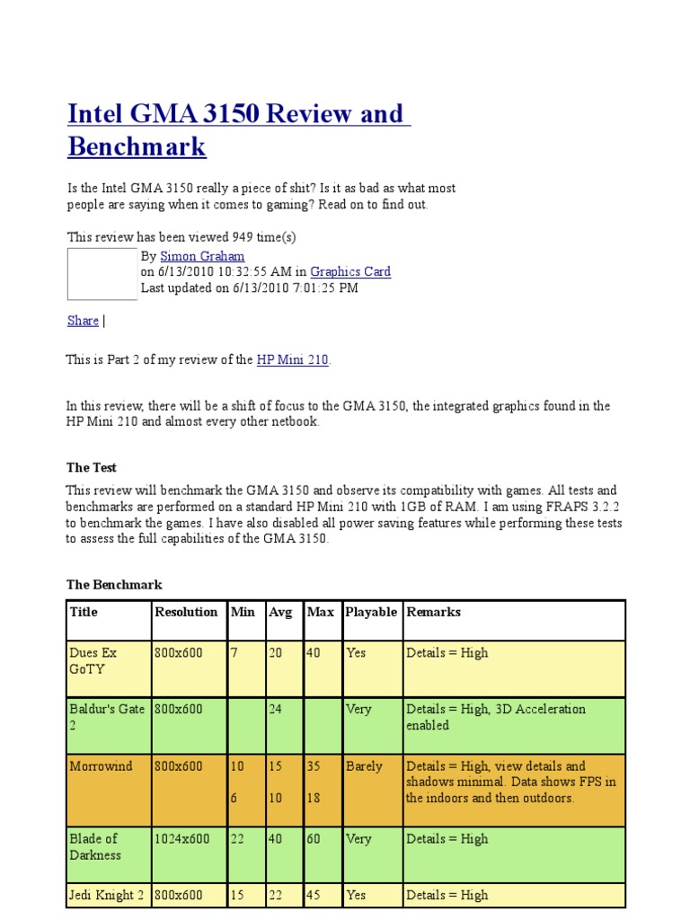 Intel GMA 3150 Review and Benchmark | PDF | Graphics Processing Unit ...