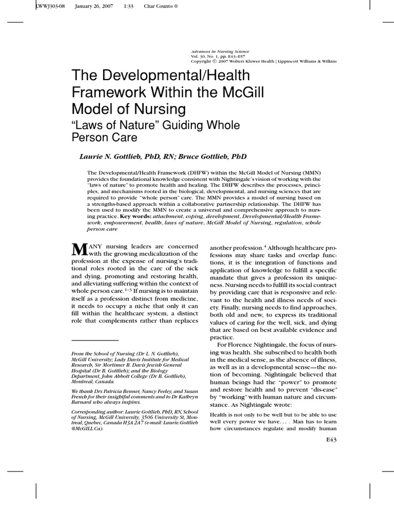 The Developmental-Health Framework Within The McGill Model of Nursing ...