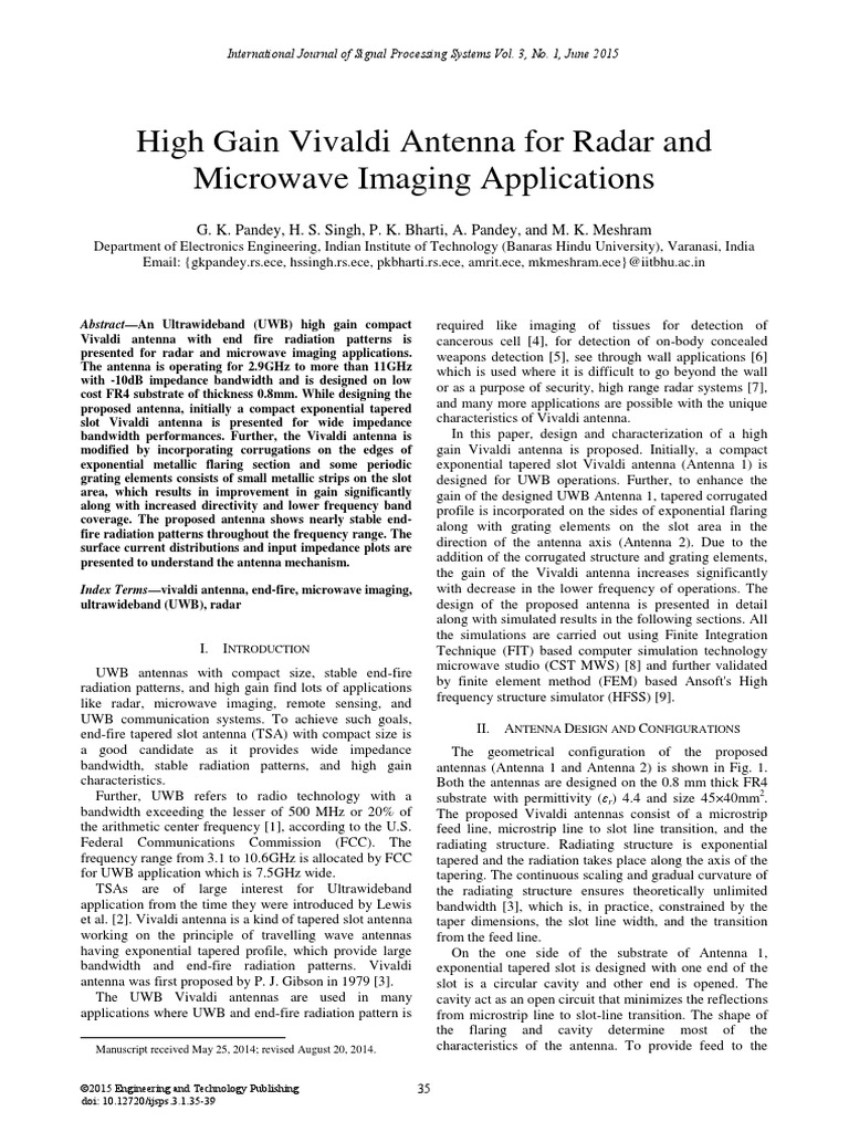 High Gain Vivaldi Antenna For Radar and Microwave Imaging Applications ...