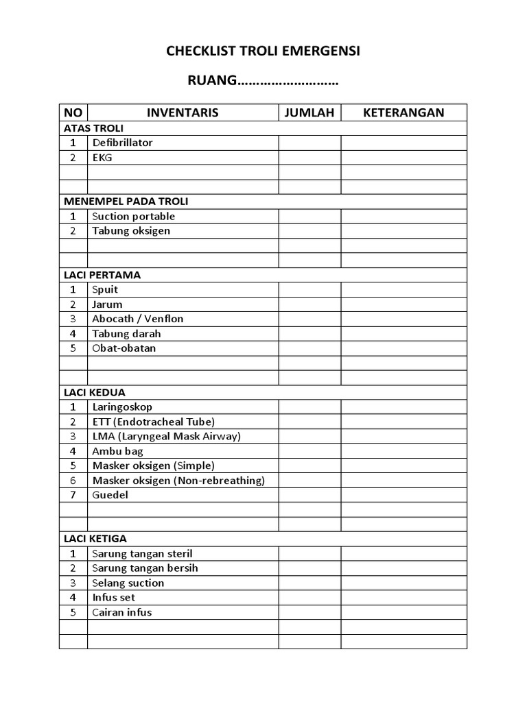 Checklist Troli Emergensi | PDF