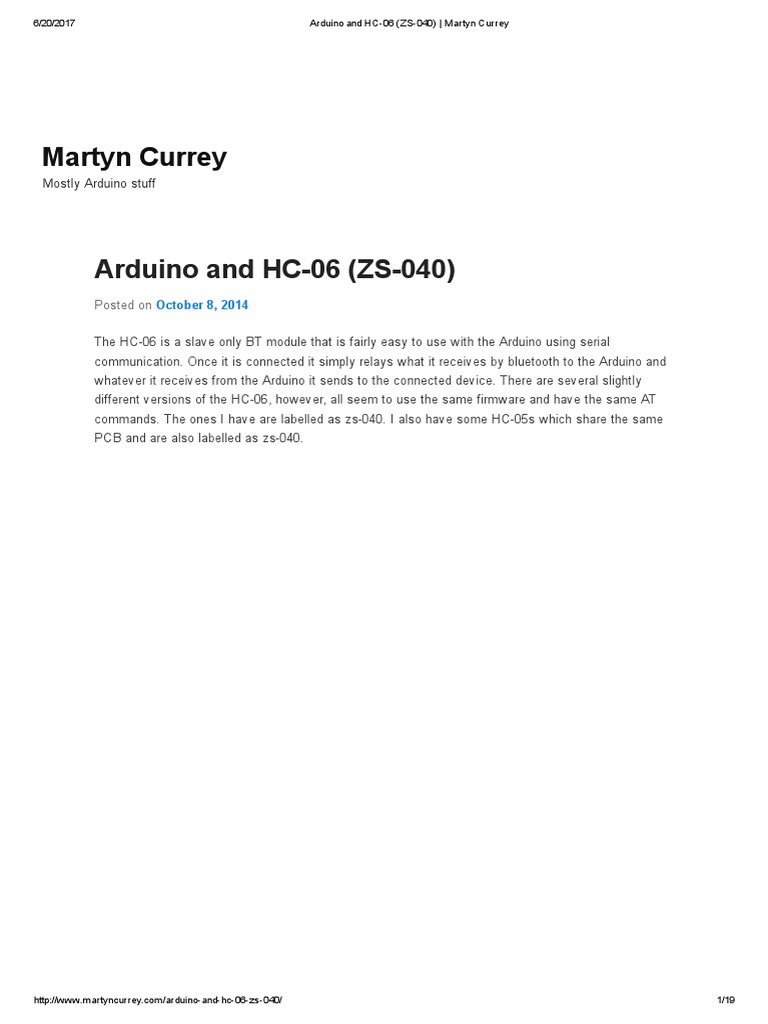 Arduino Guide for HC-06 (ZS-040) Module | PDF | Arduino | Bluetooth